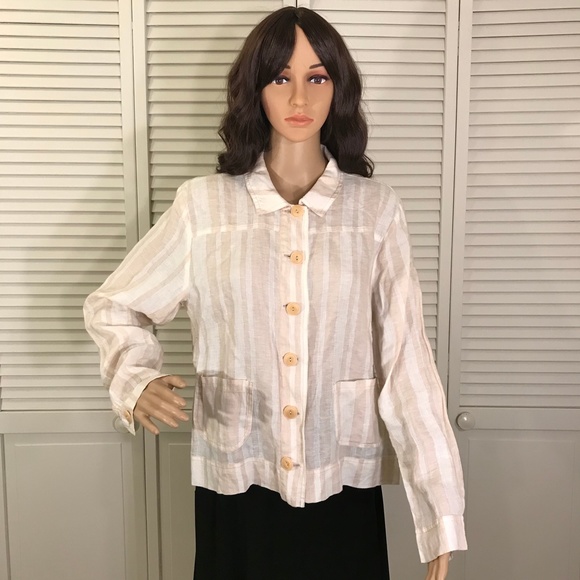 Flax | Jackets & Coats | Flax Linen Striped Shirt Jacket Shacket Small ...